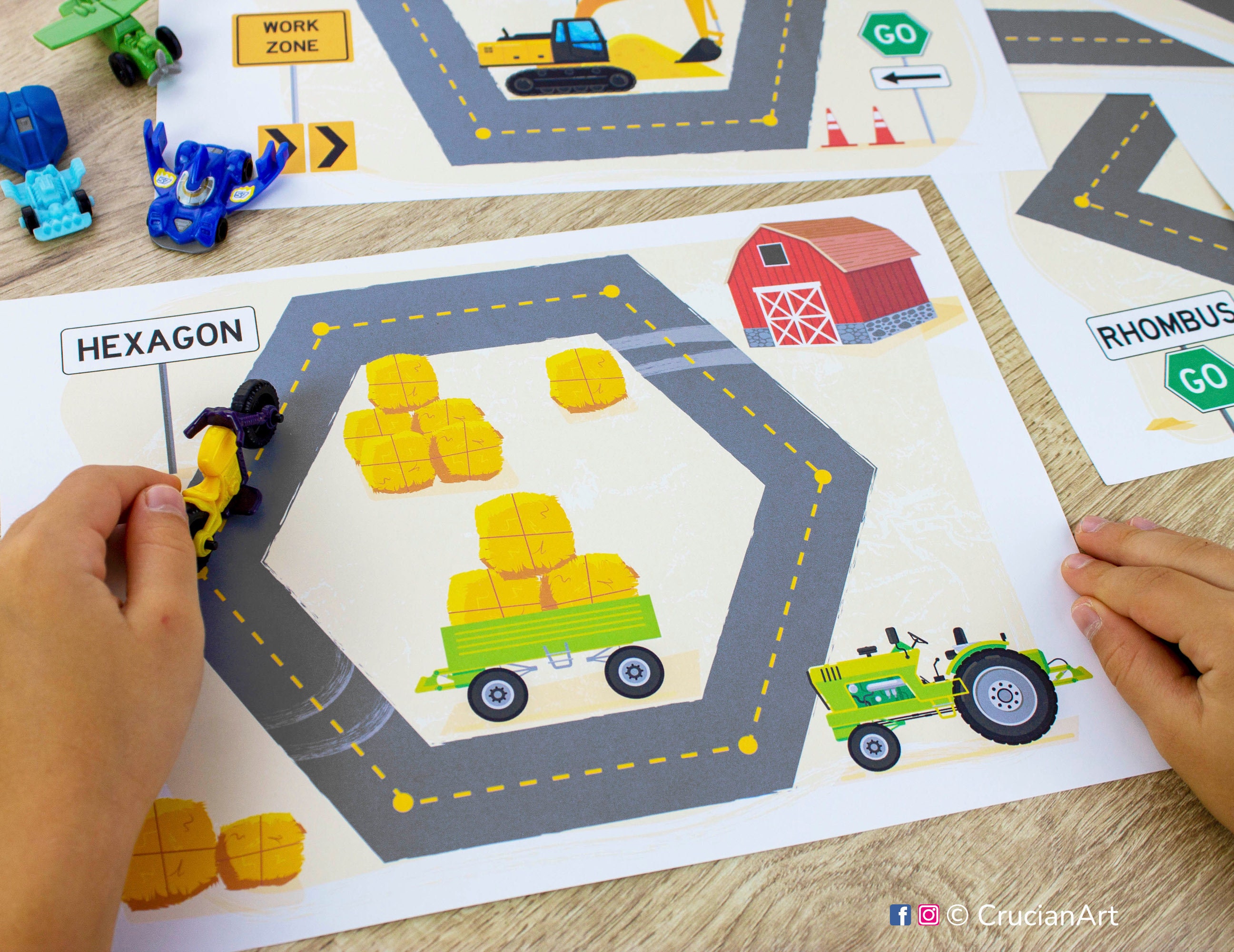 2D Shapes Printable Road Mat for Boys. Construction Truck Tracing ...