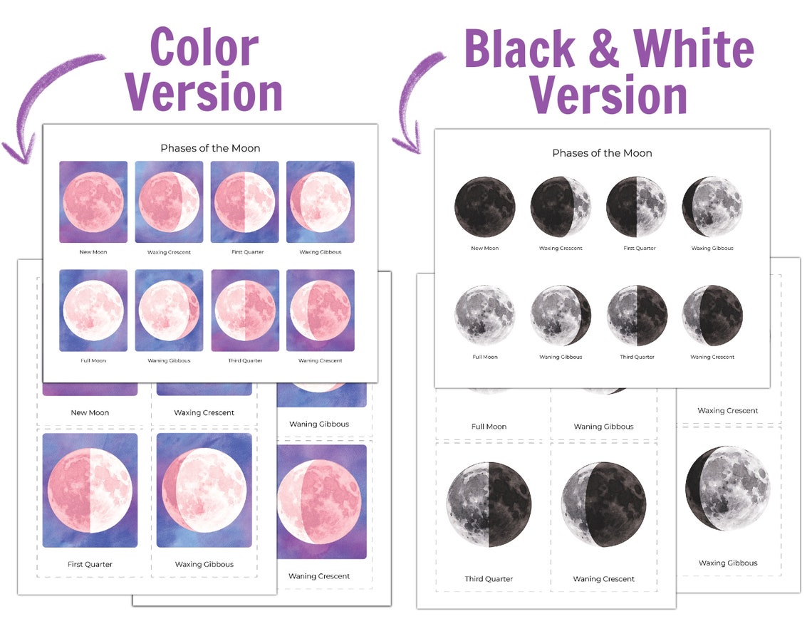 Moon Phases Flashcards & Poster Phases of the Moon - Etsy