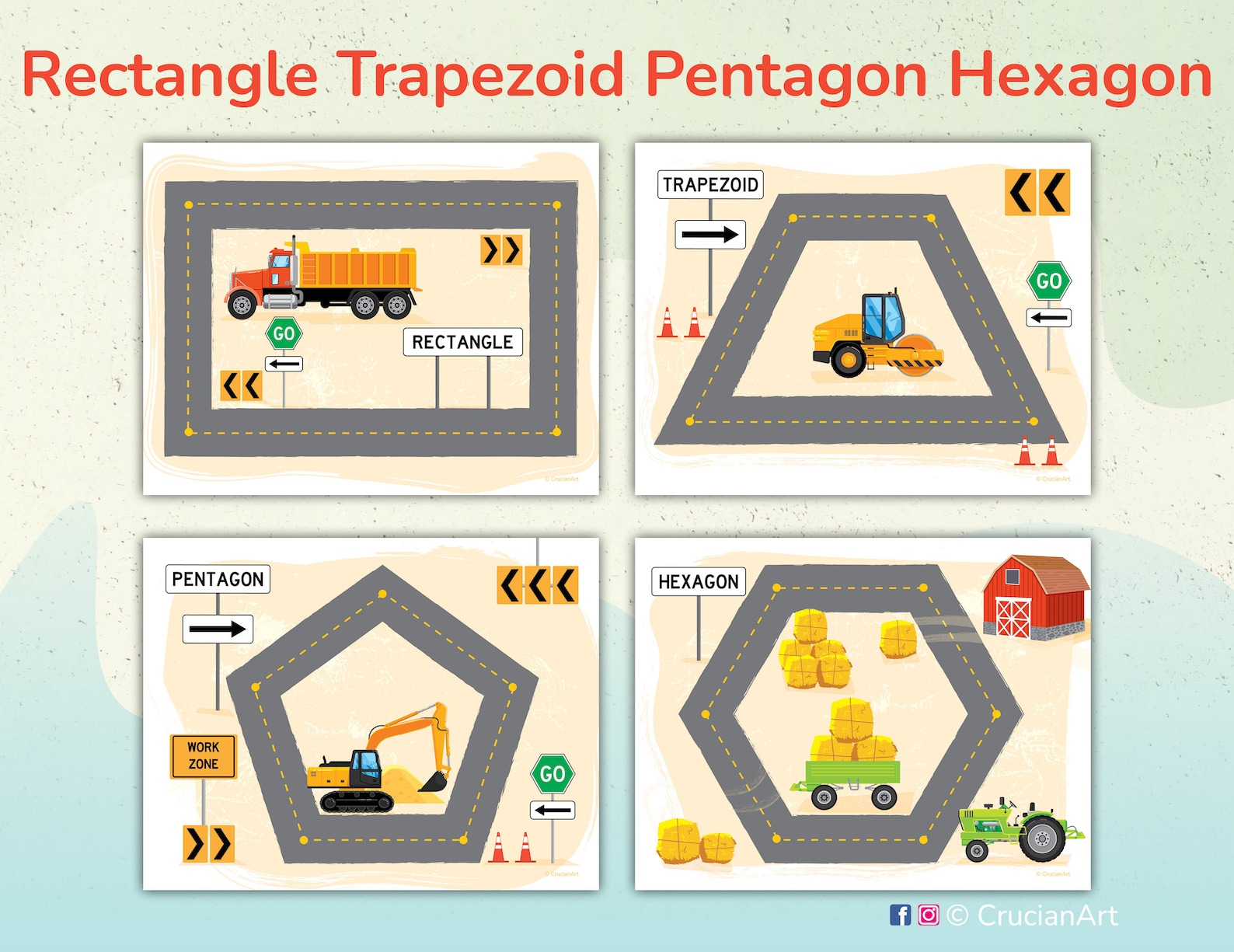 2D Shapes Printable Road Mat for Boys. Construction Truck Tracing ...