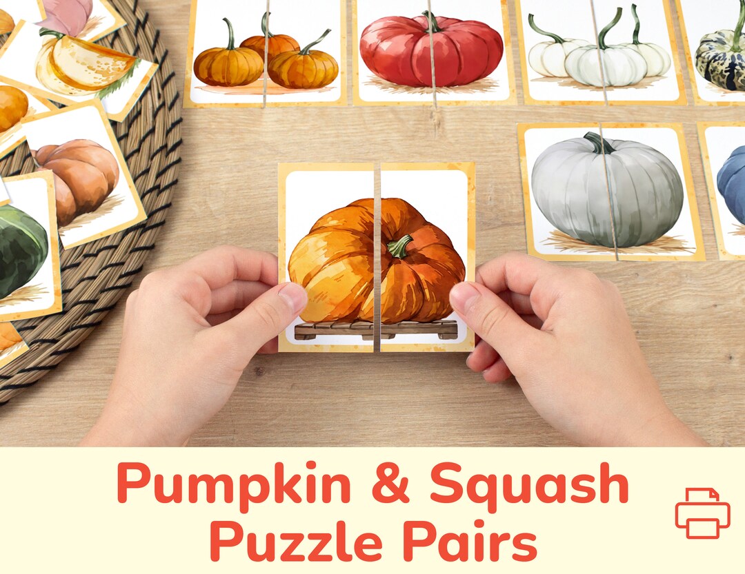 Pumpkin & Squash Puzzle Pairs: Printable Match Cards for Toddlers ...