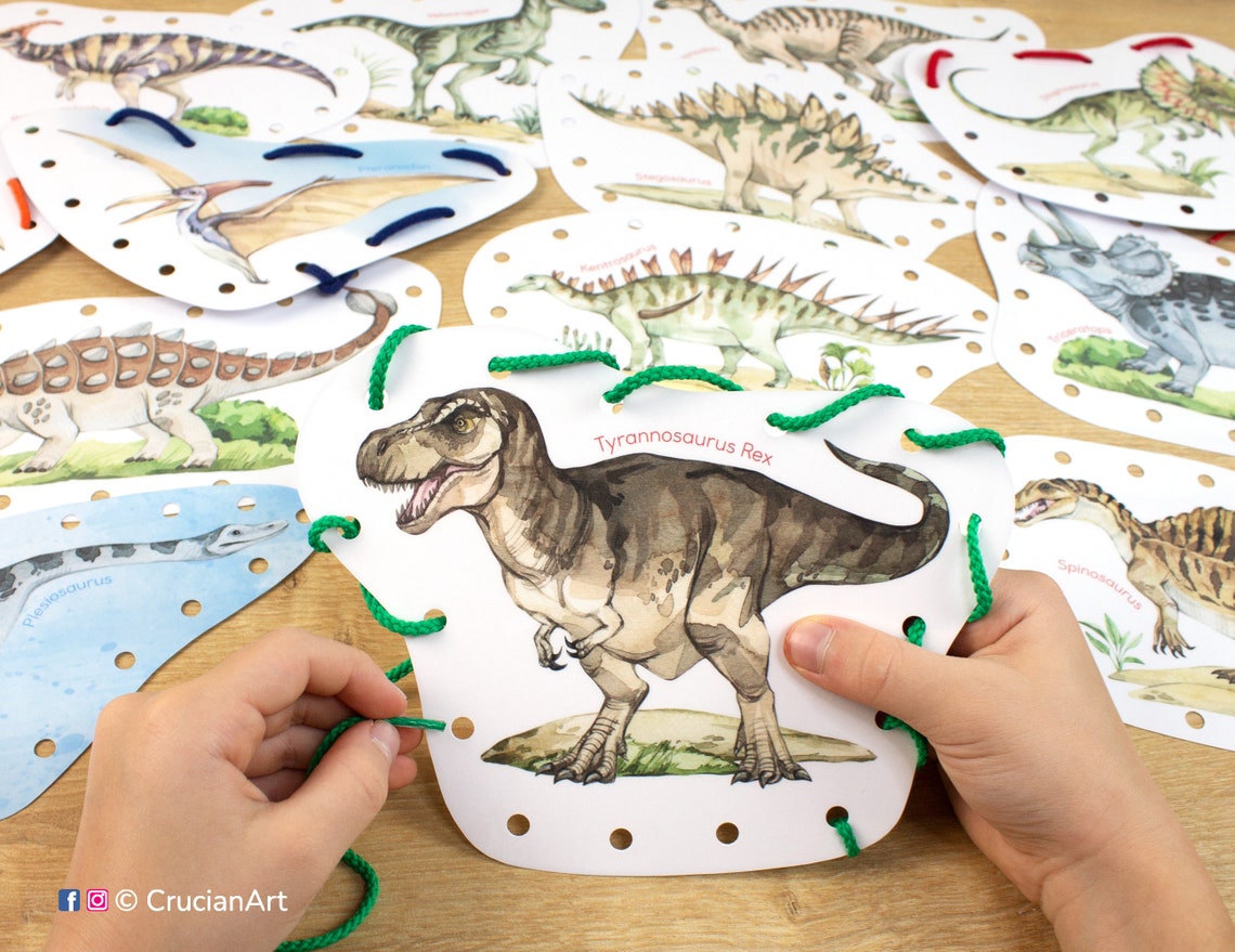 Dinosaur Lacing Cards. Dino Theme Toddler and Preschool Activity ...