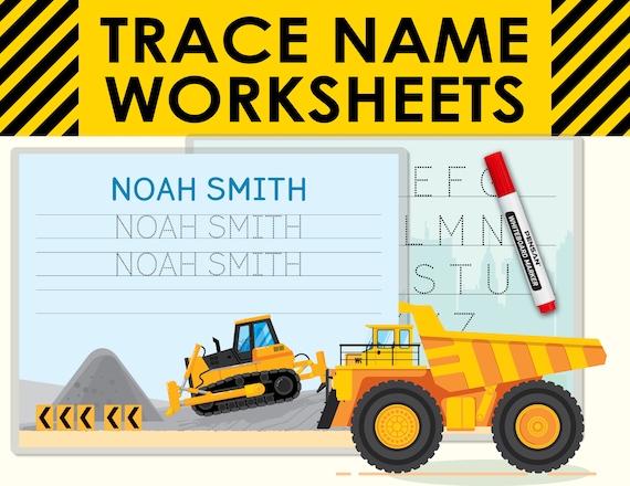 Construction Trucks Custom Name Tracing Worksheet. | Etsy