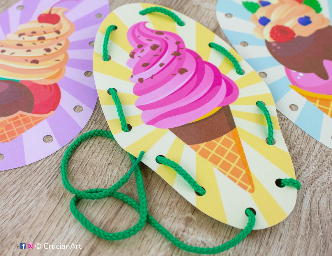Ice Cream Lacing Cards. Fine Motor Skill Tying Toy for Toddler - Etsy