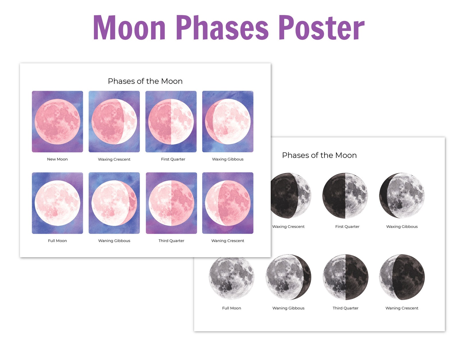 Moon Phases Flashcards & Poster Phases of the Moon - Etsy