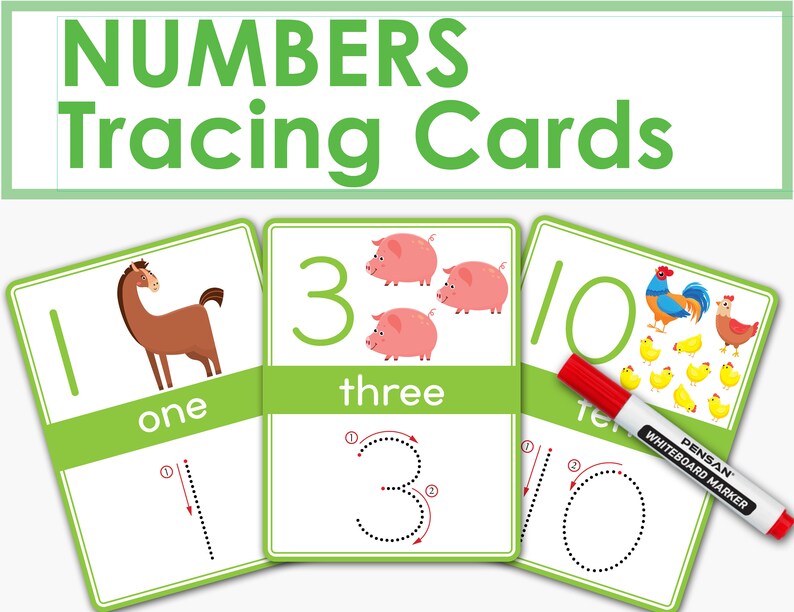 Numbers Tracing Printable Flashcards. Counting Practice Flash | Etsy