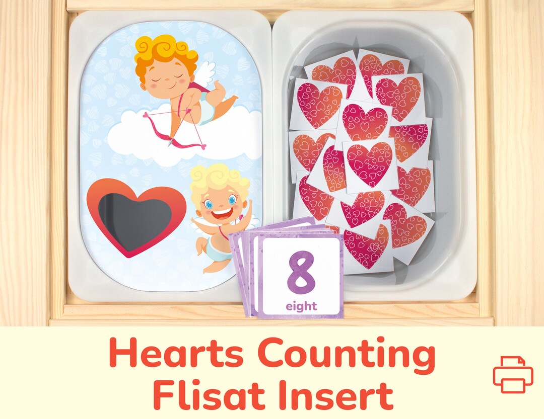 Valentine's Day Hearts Counting Activity: Printable Cupid Flisat Insert ...