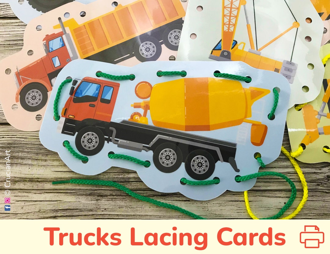 Construction Lacing Cards. Printable Fine Motor Skills Activity for ...