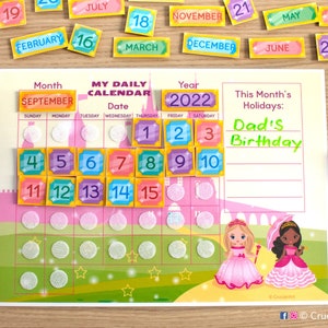 Princess Calendar for Girls. Printable Circle Time Activity. Morning ...