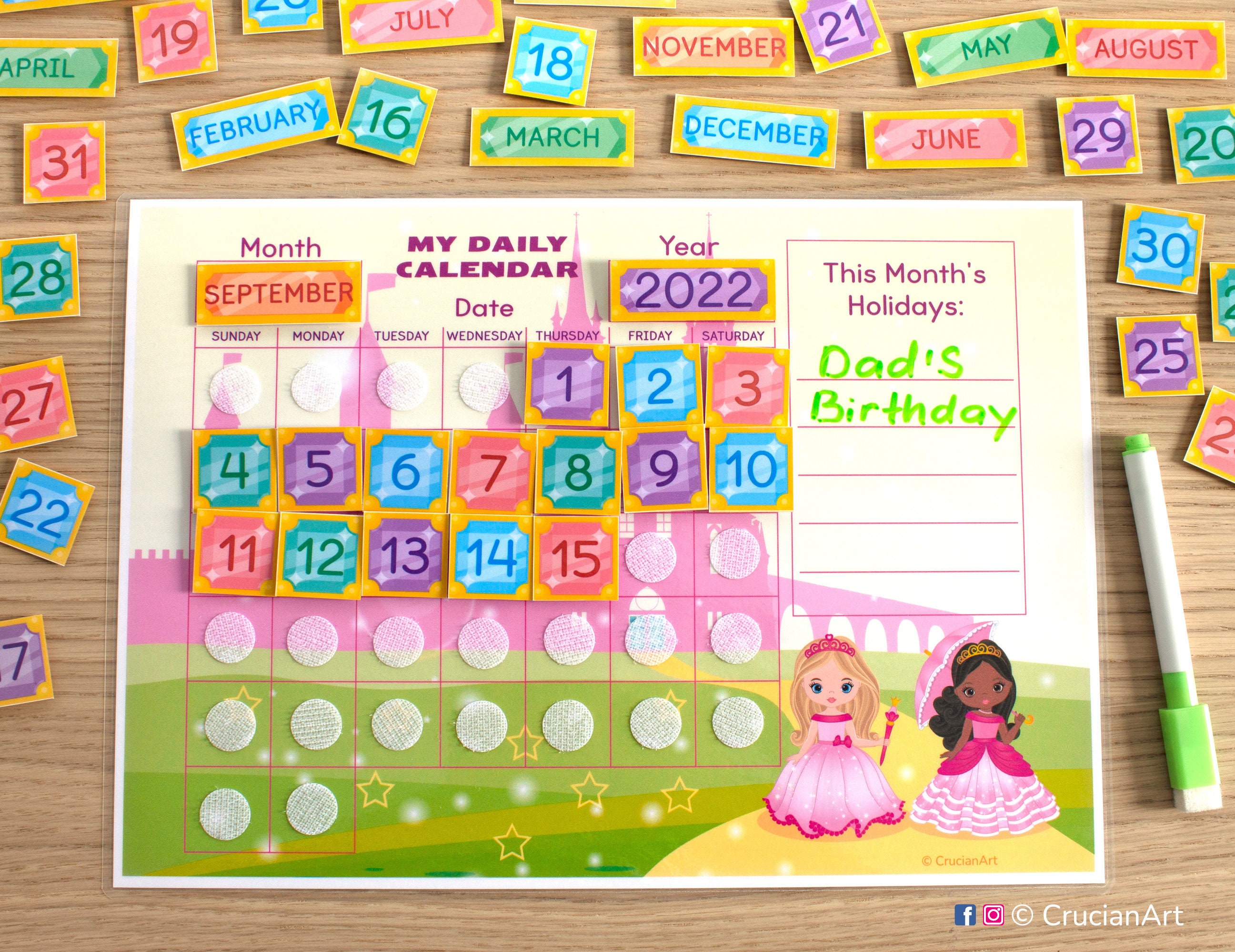 Princess Calendar for Girls. Printable Circle Time Activity. - Etsy