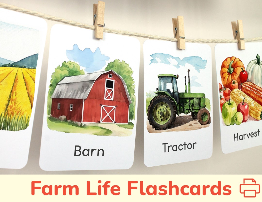 On the Farm Printable Flashcards: Farm Animals Flash Cards, Preschool ...
