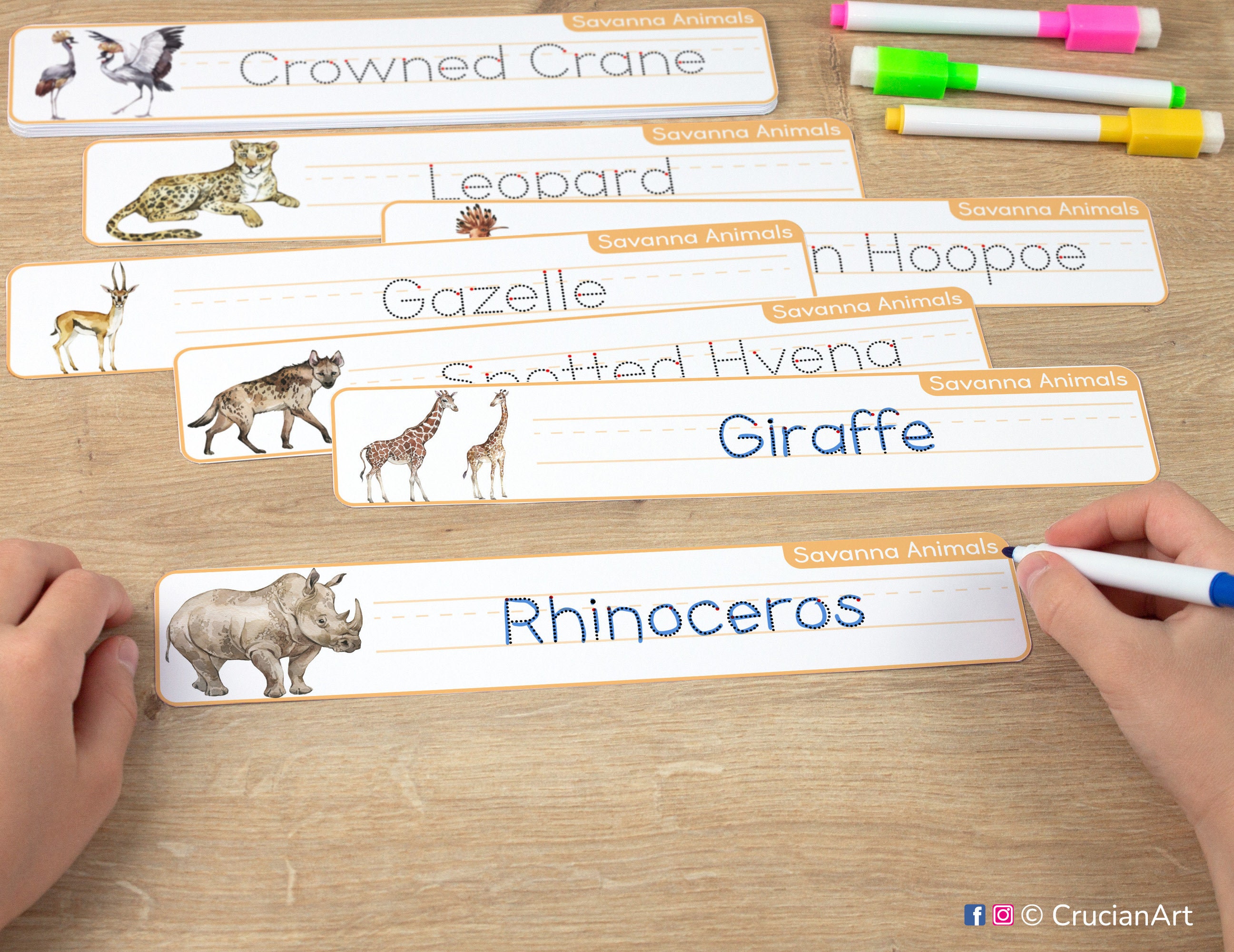 Savanna Grassland Animals Tracing Strips: Printable Educational ...