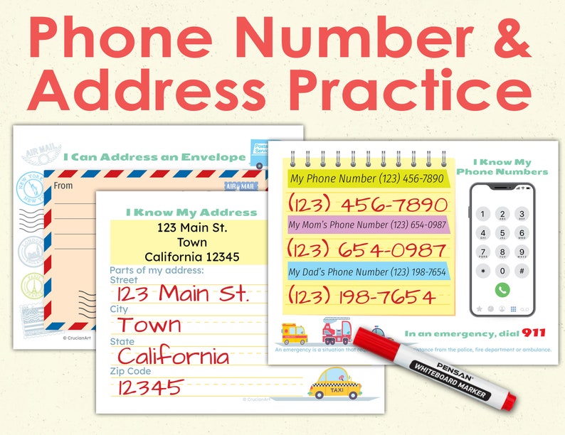 Personalized Phone Number & Address Practice Worksheet. | Etsy