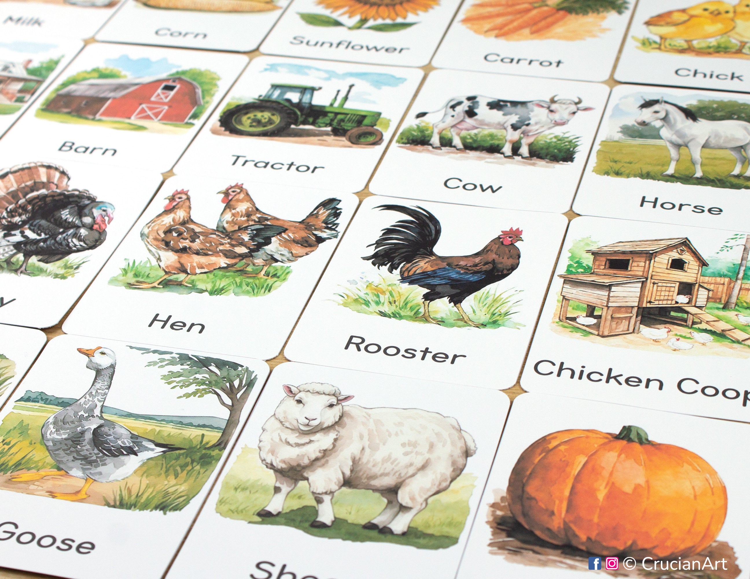 Farm Life Words Learning Flashcards. 3-part Cards Printable - Etsy