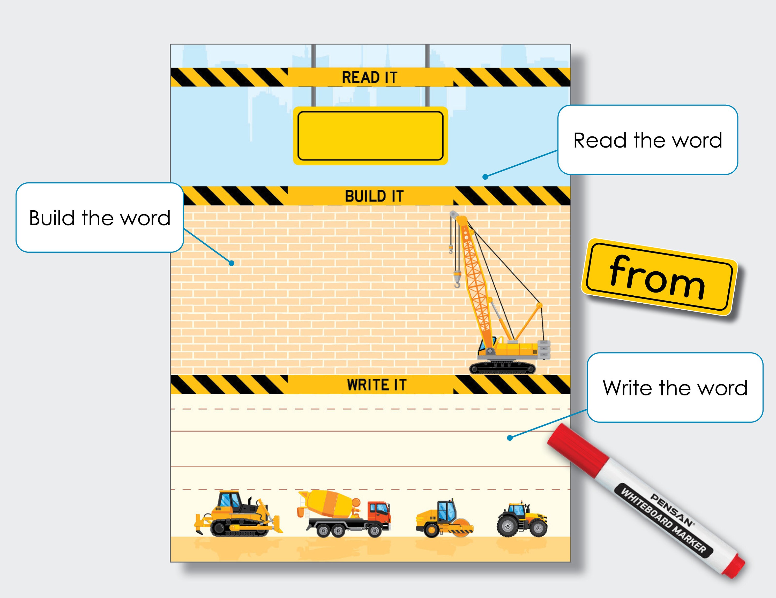 Construction Fry Sight Words Printable Worksheets | Literacy Homeschool ...