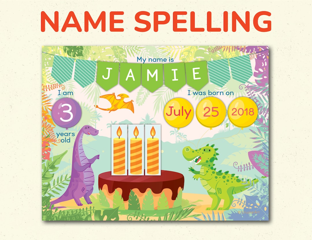 Dinosaur Themed Custom Name Spelling Activity. Printable Toddler Name ...
