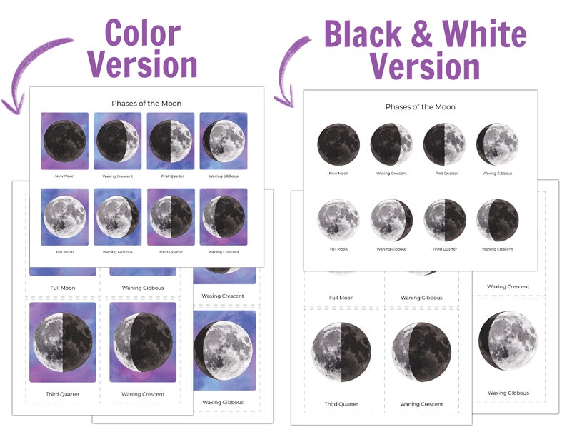 Moon Phases Flashcards & Poster Phases of the Moon | Etsy