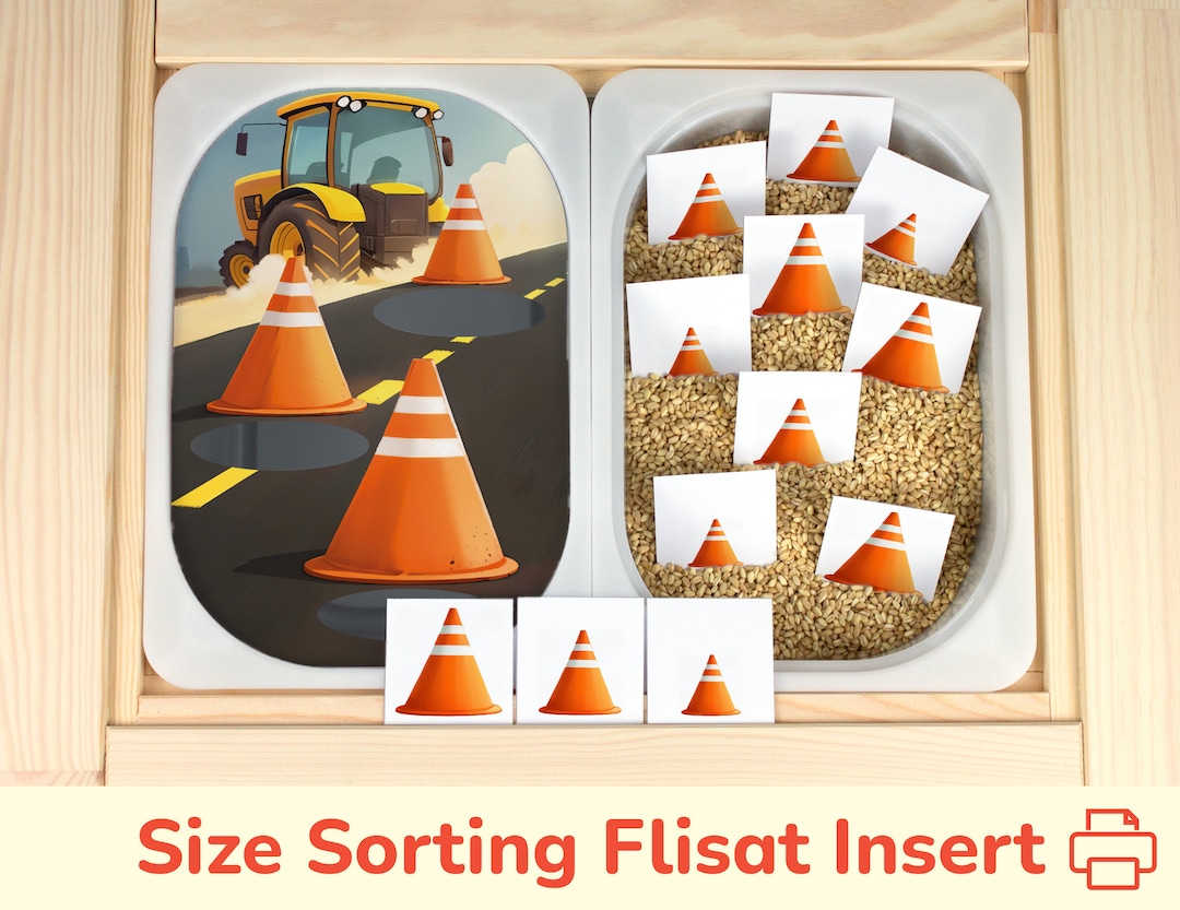 Traffic Cones Size Sorting Flisat Insert: Printable Construction Theme Activity for Sensory ...