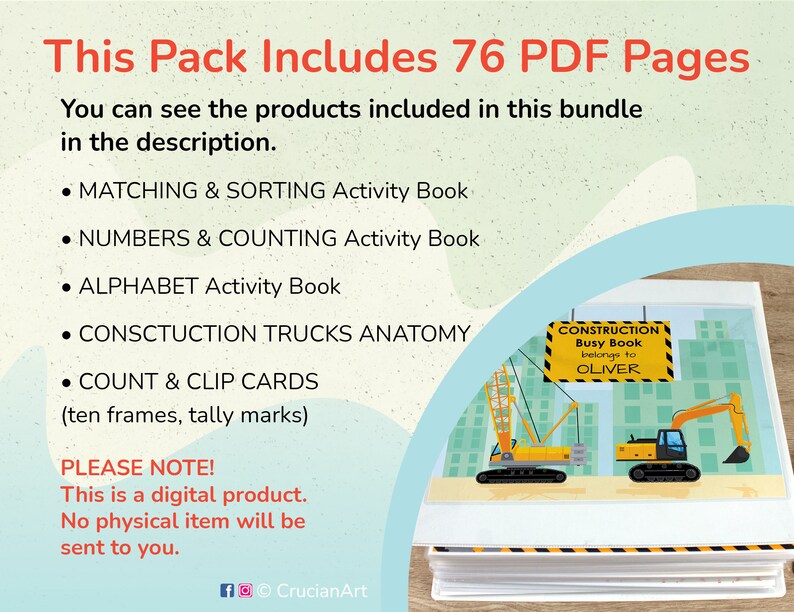 Construction Trucks and Vehicles Busy Book Bundle: Printable Toddler ...