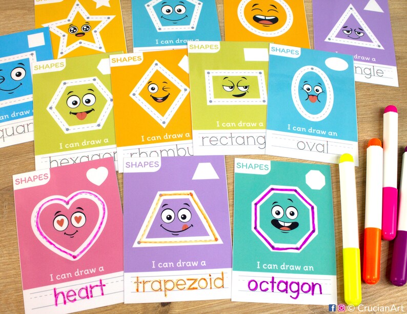 2D Shapes Tracing Cards. Homeschool Printable Learning - Etsy