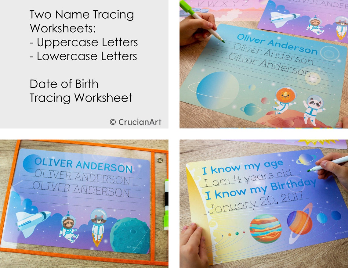 SPACE Custom Name Tracing Worksheet. Printable Personalize - Etsy