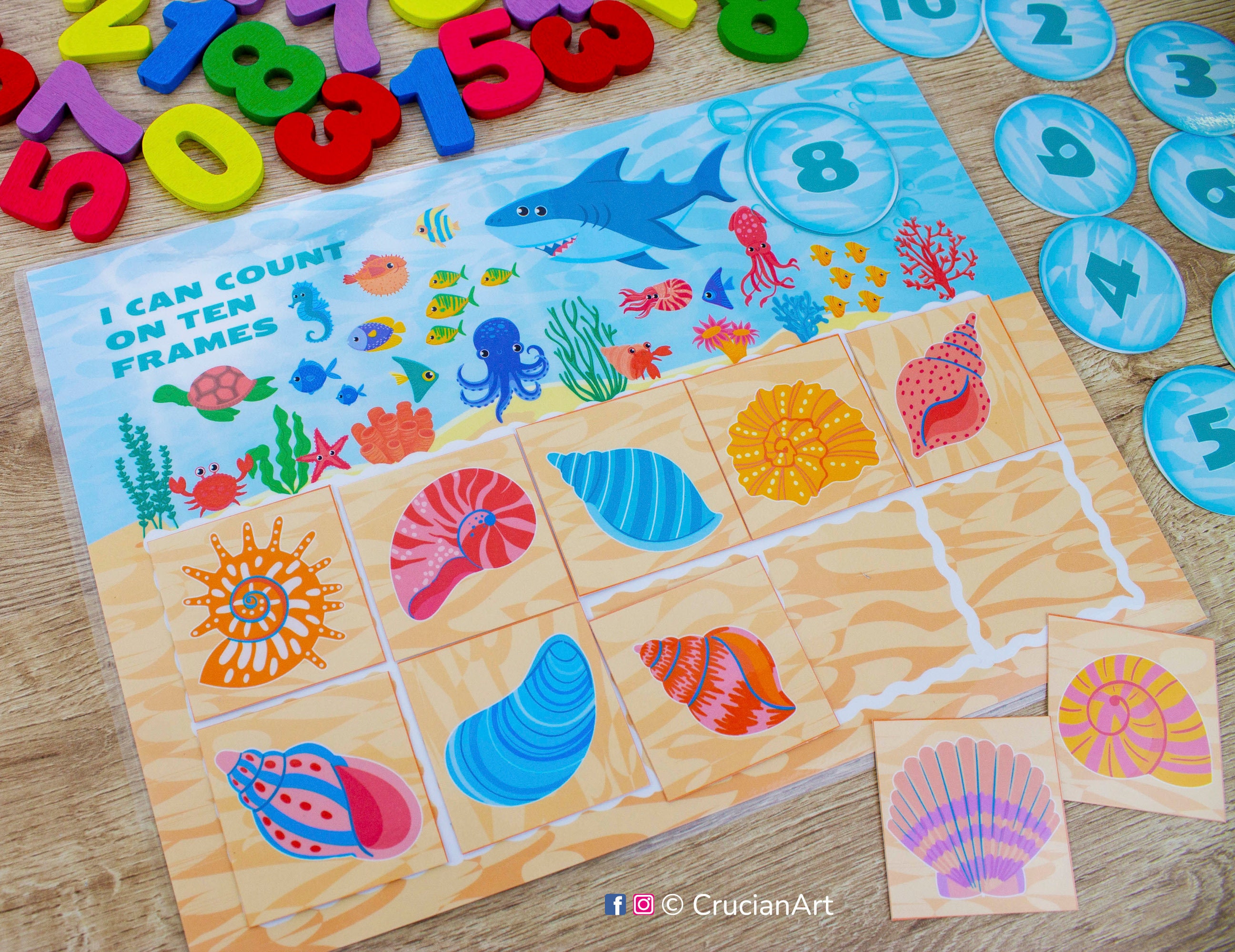 Seashell Ten Frames Counting. Ocean Numbers 1-10 Printable | Etsy