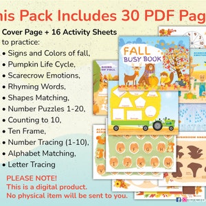 Fall Busy Book: Preschool Homeschool Printables, Preschool Printable ...
