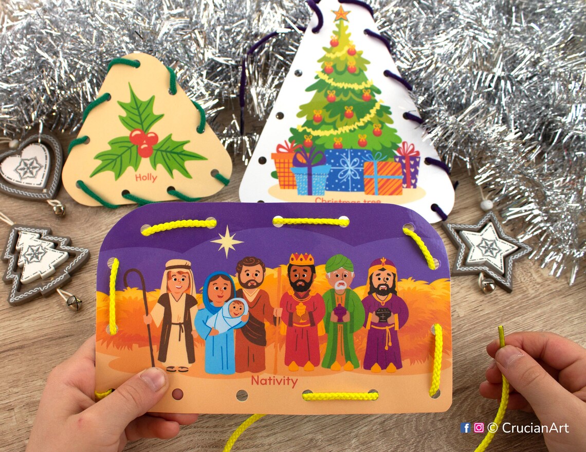 Christmas Lacing Cards Toddler and Preschool. Printable Fine - Etsy