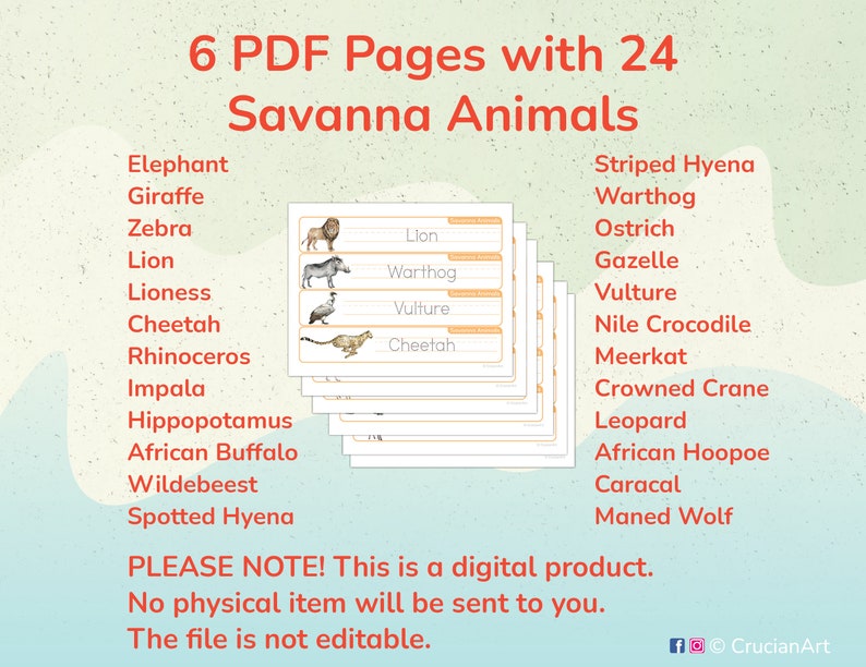 Savanna Grassland Animals Tracing Strips: Printable Educational ...