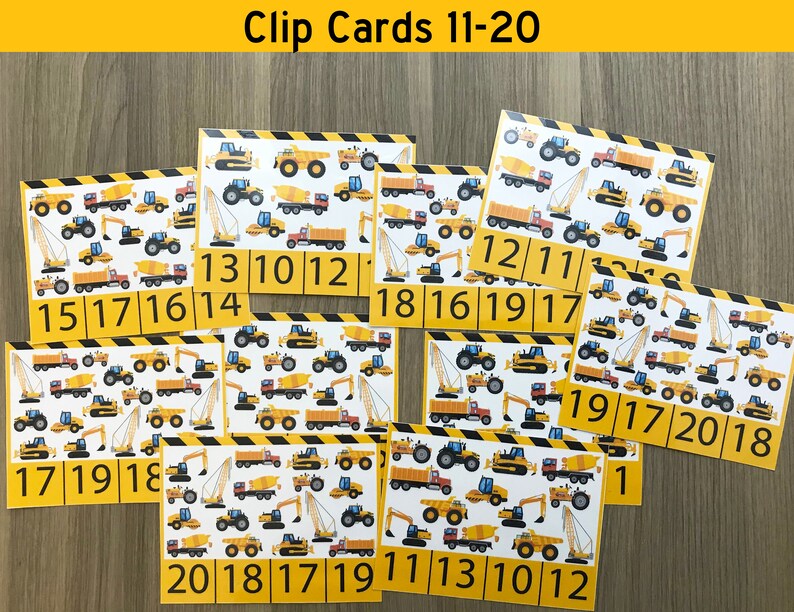 Count Clip Cards Numbers. Printable Construction Trucks. Homeschool ...