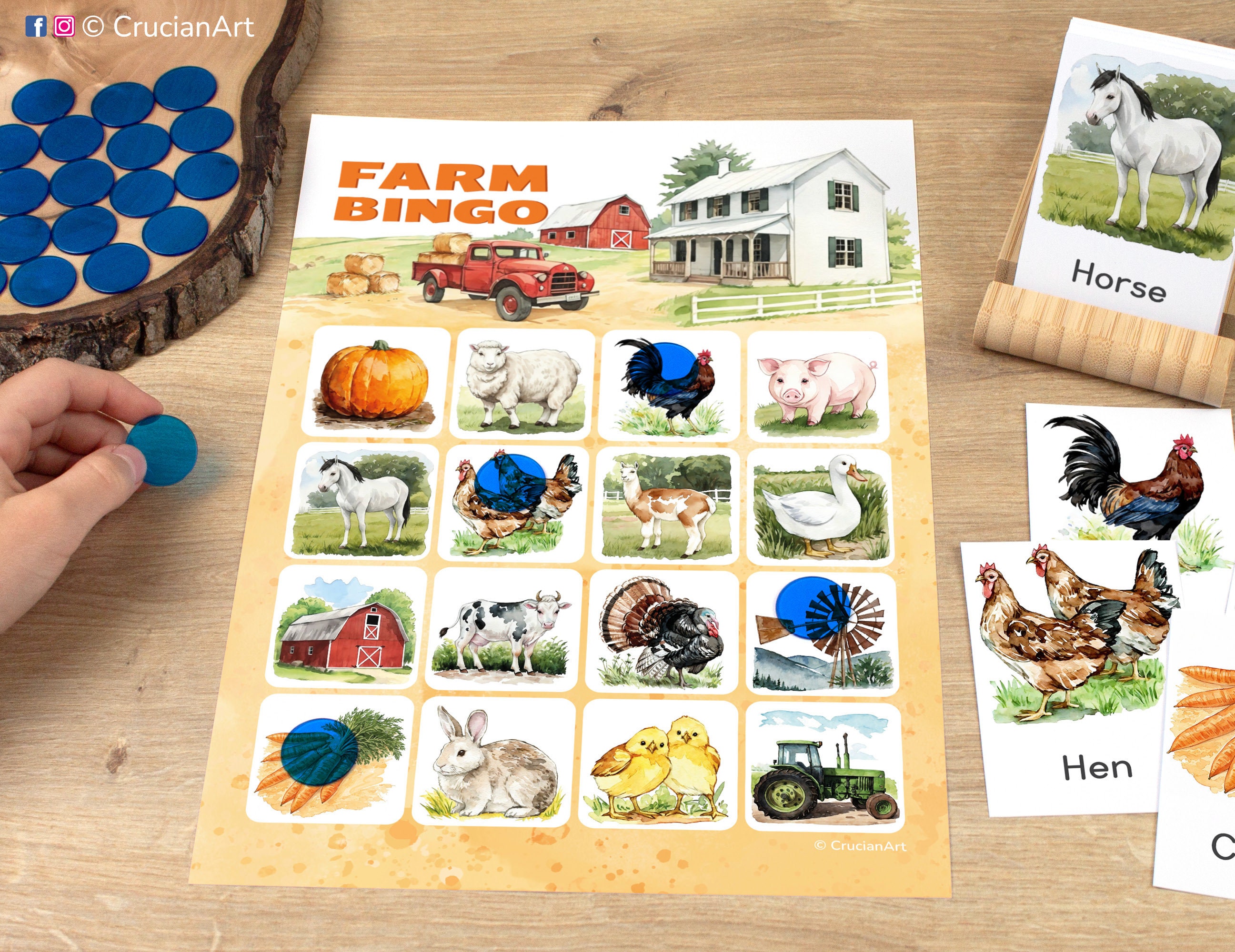 Farm Themed Bingo Game: Printable Preschool, Kindergarten, Toddler ...