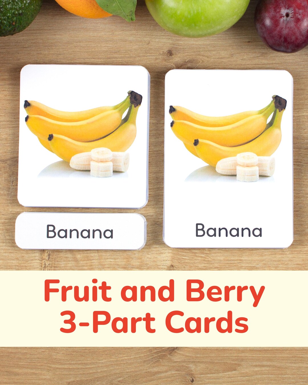 Fruit & Berry 3-part Cards, Real Photot Visual Flashcard and Word ...