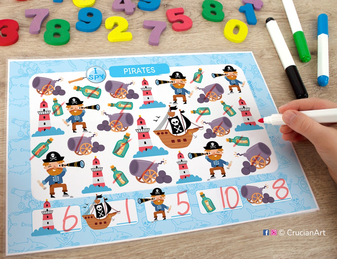 Pirates I Spy Counting Activity. Count to 10 Worksheets for Boys. Early ...
