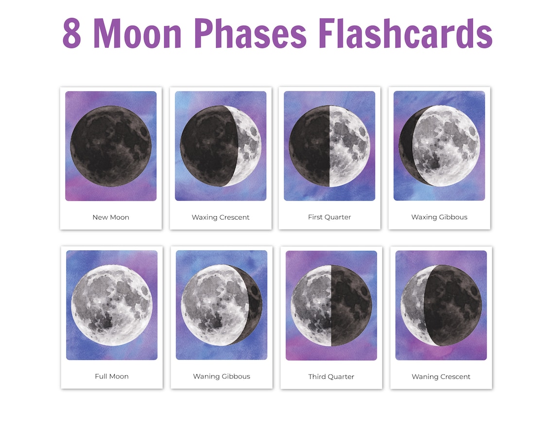 Moon Phases Flashcards & Poster Phases of the Moon | Etsy