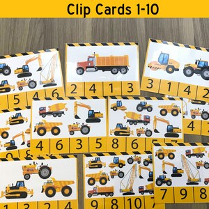 Count Clip Cards Numbers. Printable Construction Trucks. Homeschool ...