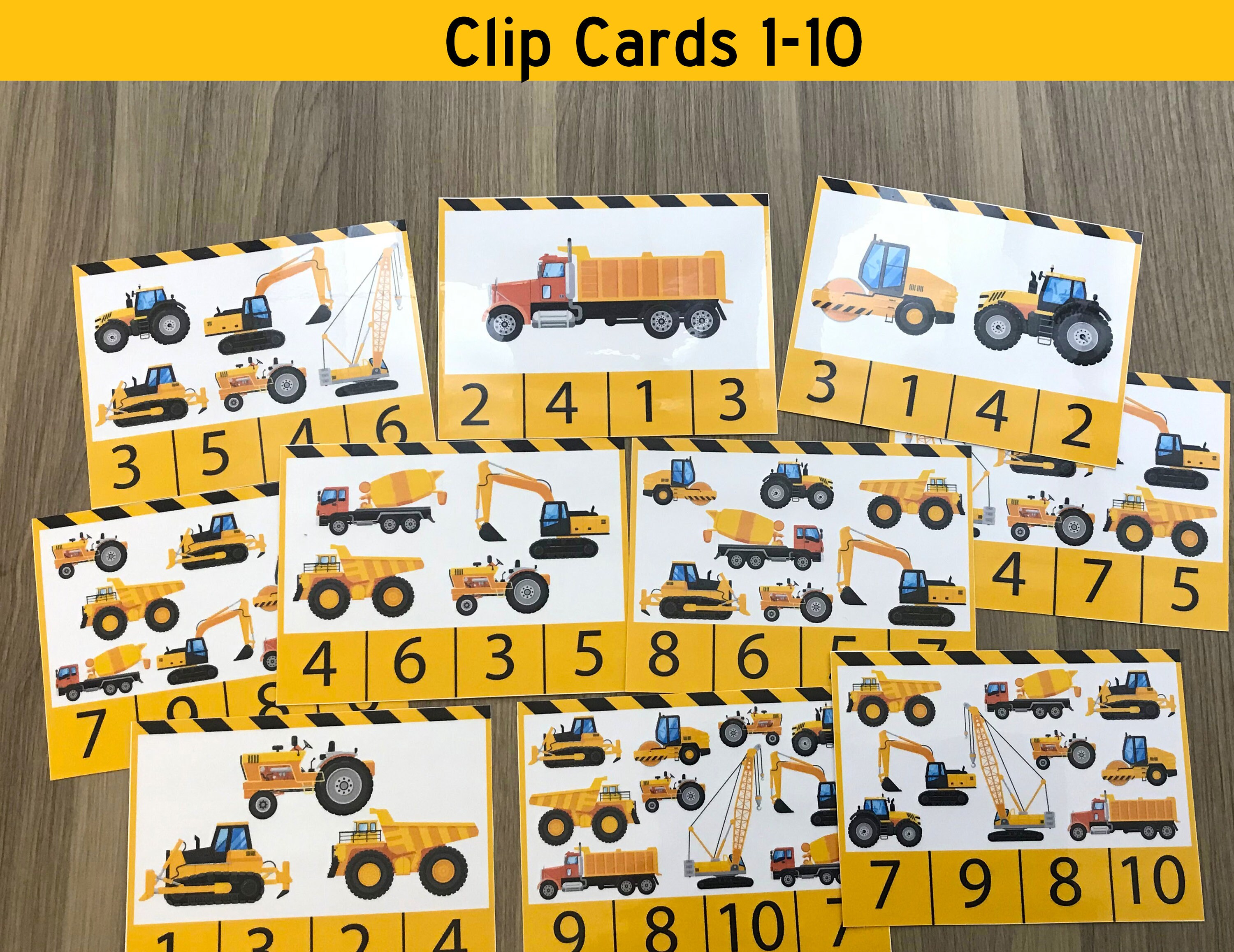 Count Clip Cards Numbers. Printable Construction Trucks. Homeschool ...