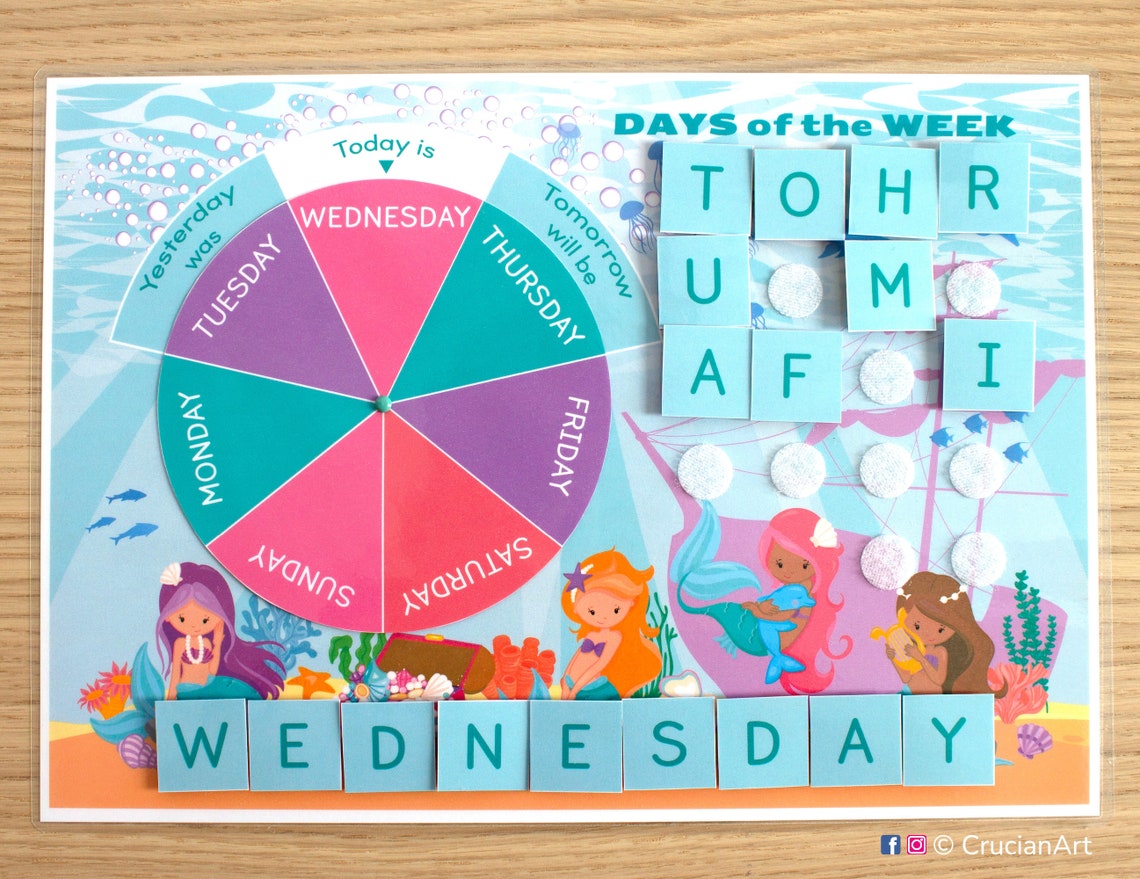 MERMAID Days of the Week Printable Activity. Circle Time Learning ...