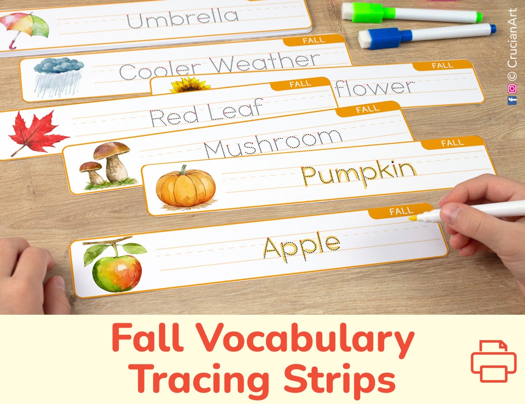 Fall Theme Tracing Strips: Printable Educational Activities, Preschool ...