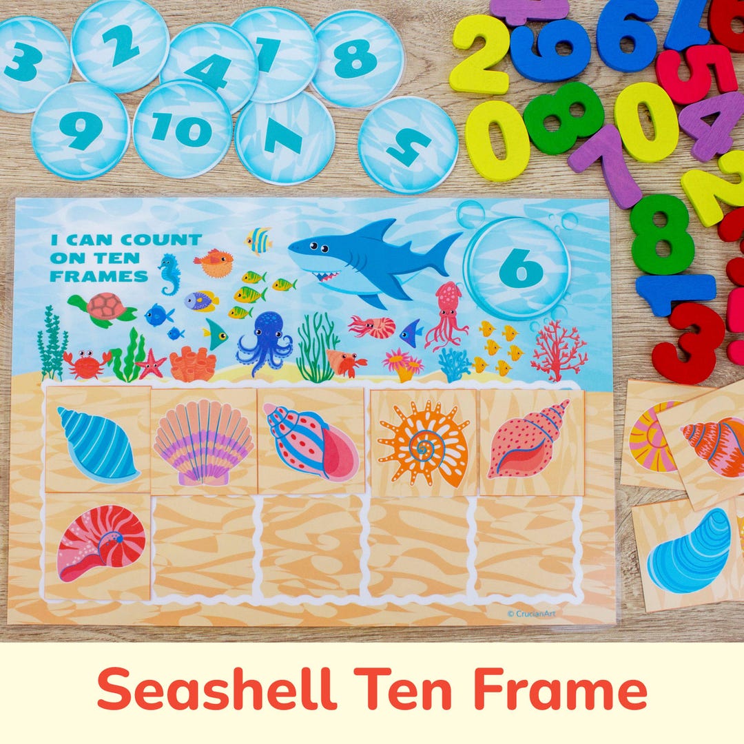 Ocean Ten Frame: Seashell Counting Printable Activity, Preschool ...