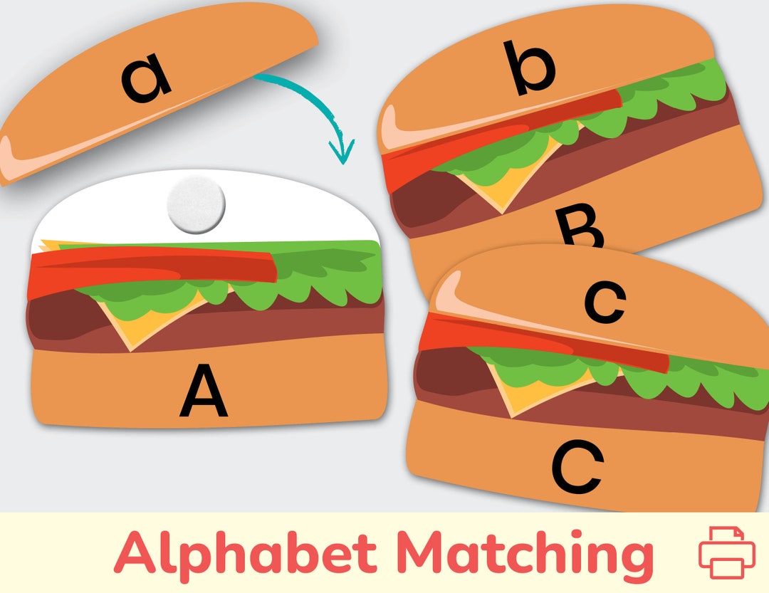 Burger Themed Alphabet. Uppercase and Lowercase Letters Matching ...
