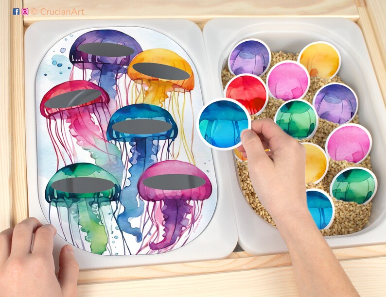Jellyfish Color Sorting Flisat Insert: Printable Learning Activity for ...
