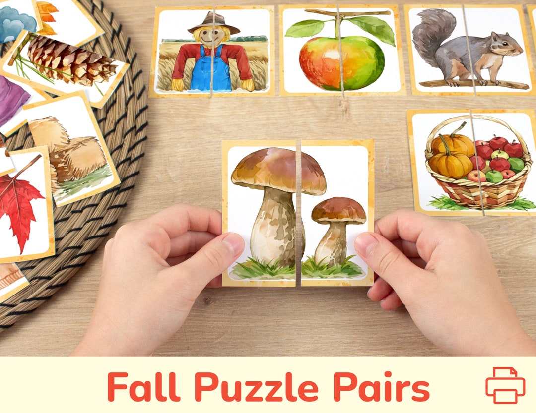 Fall Season Puzzle Pairs: Printable Match Cards for Toddlers. Preschool ...