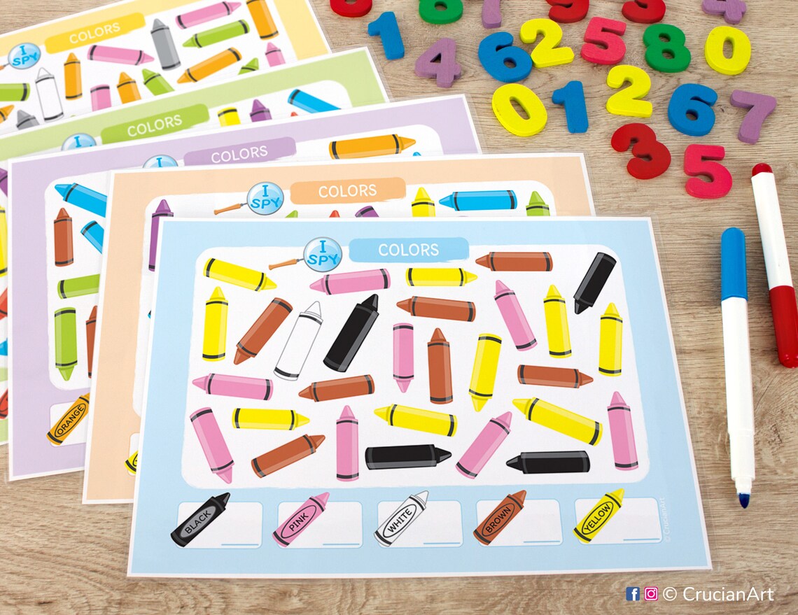 Colors I Spy Counting Activity. Crayons Color Learning - Etsy