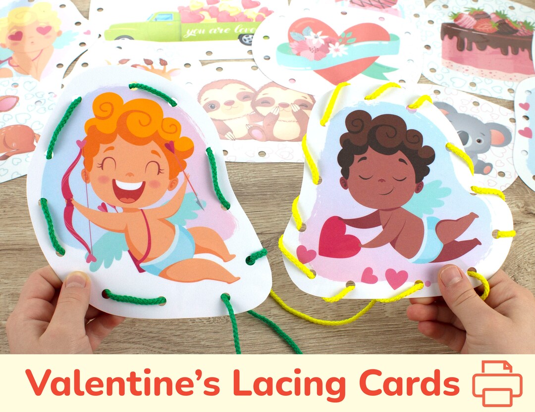 VALENTINE'S DAY Lacing Cards. Printable Fine Motor Skill - Etsy