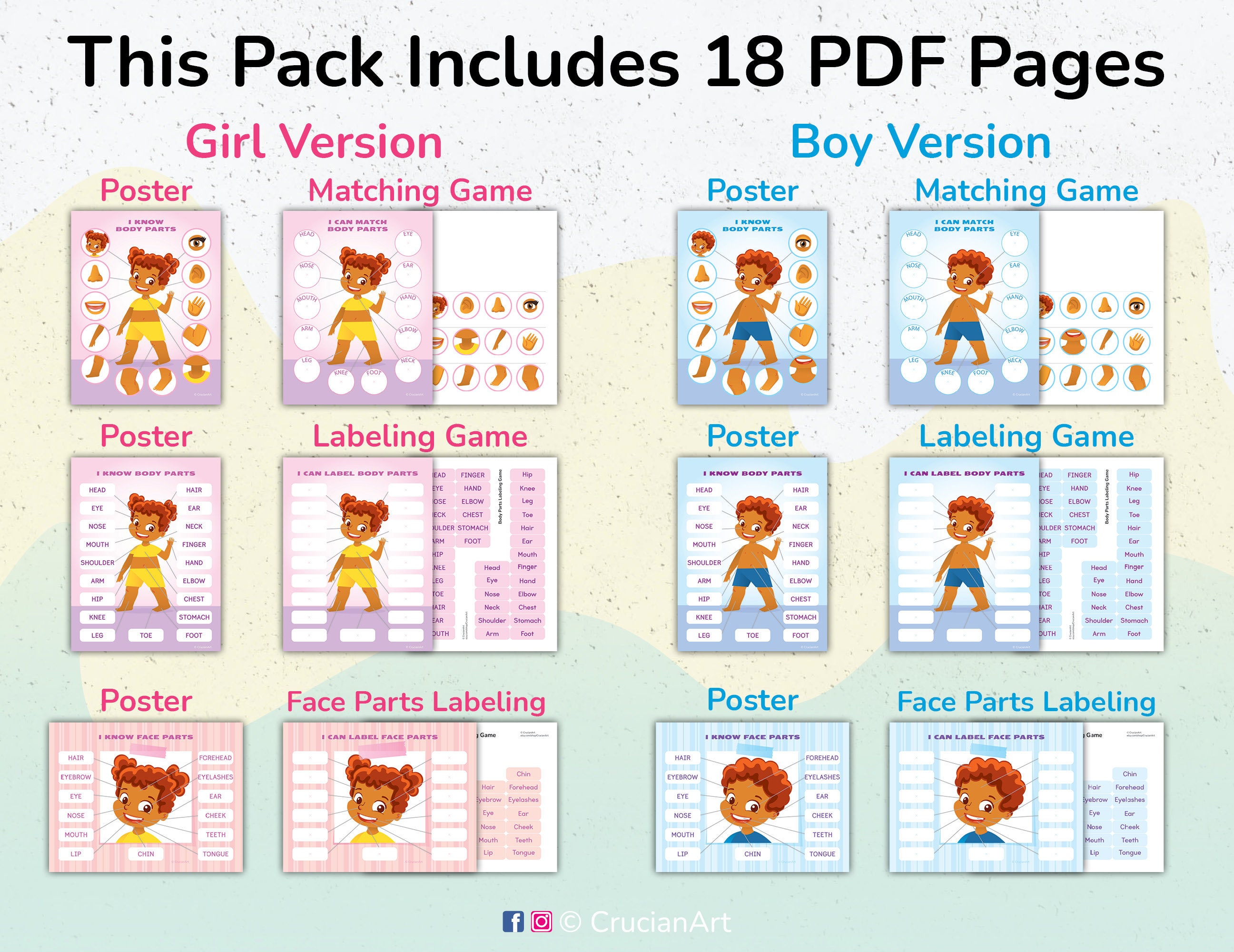 African American Body Parts and Face Parts Printable Activity. - Etsy ...