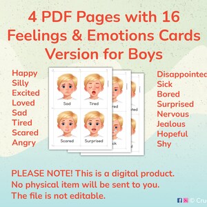 Emotion Flash Cards. Printable Flashcards for Boy: Explore Feelings ...