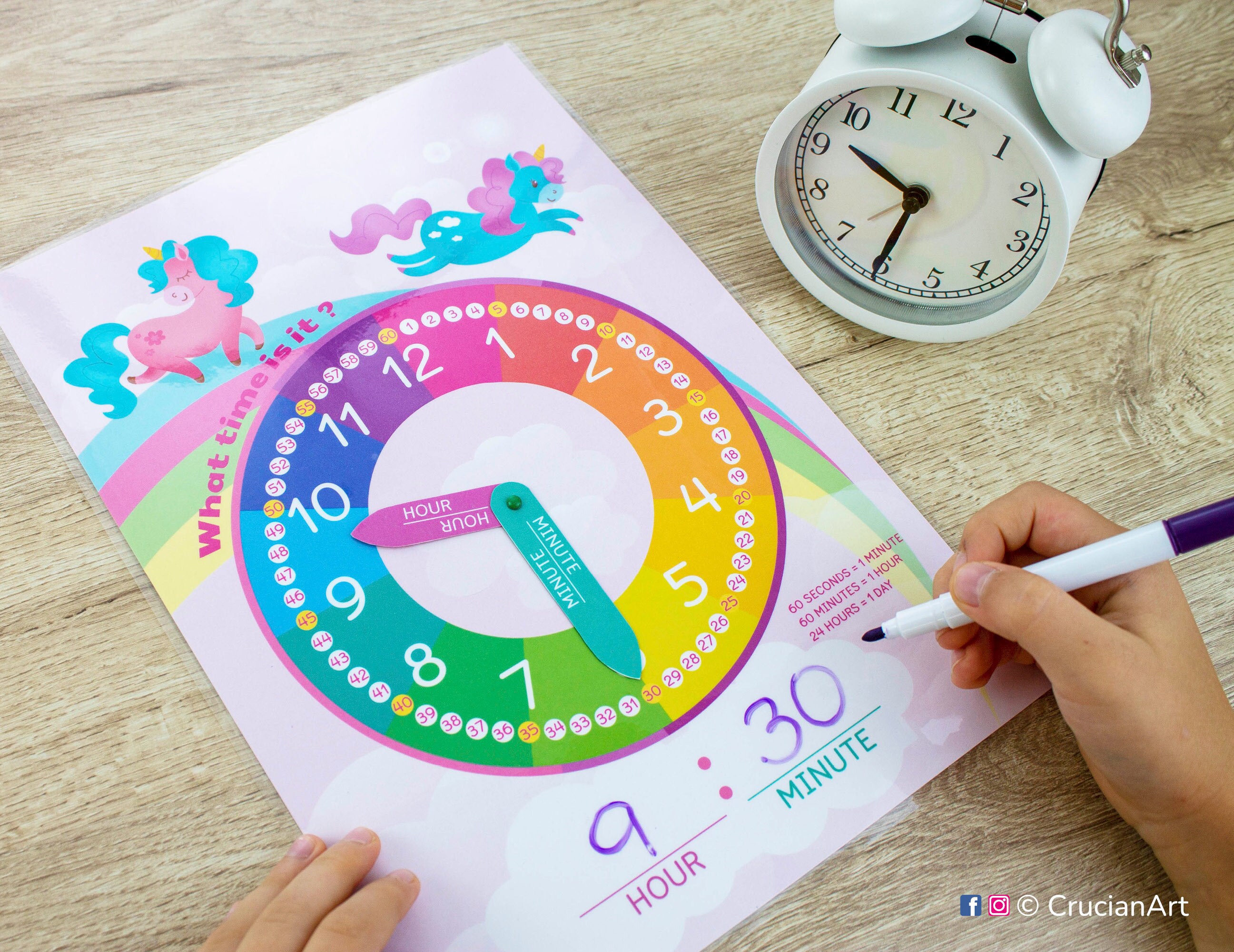 Unicorn Printable Clock for Girl. Telling Time Girly - Etsy