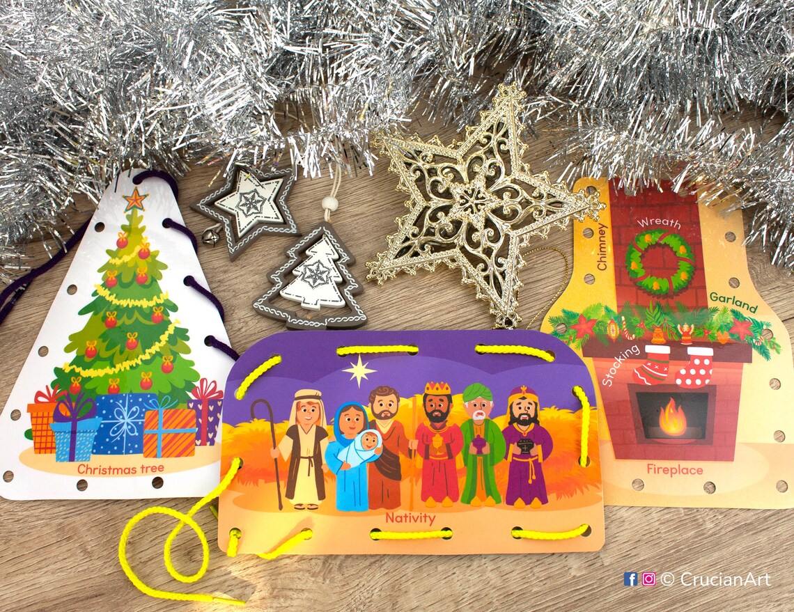 Christmas Lacing Cards Toddler and Preschool. Printable Fine - Etsy