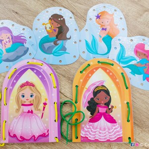 Mermaids & Princesses Lacing Cards for Girls. Printable Fine Motor ...