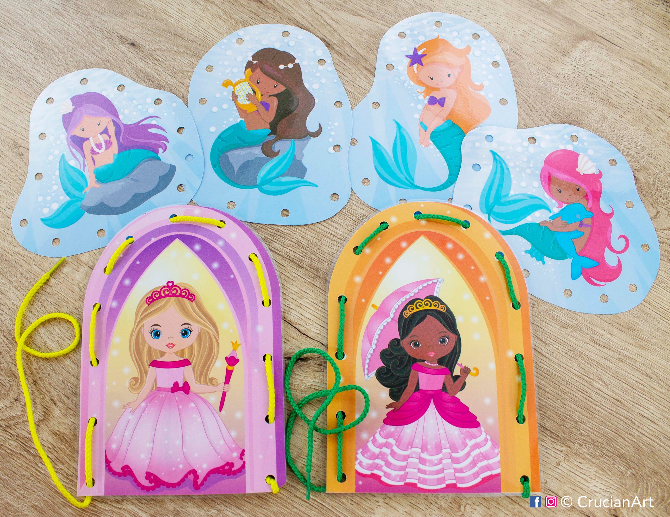 Mermaids & Princesses Lacing Cards for Girls. Printable Fine - Etsy