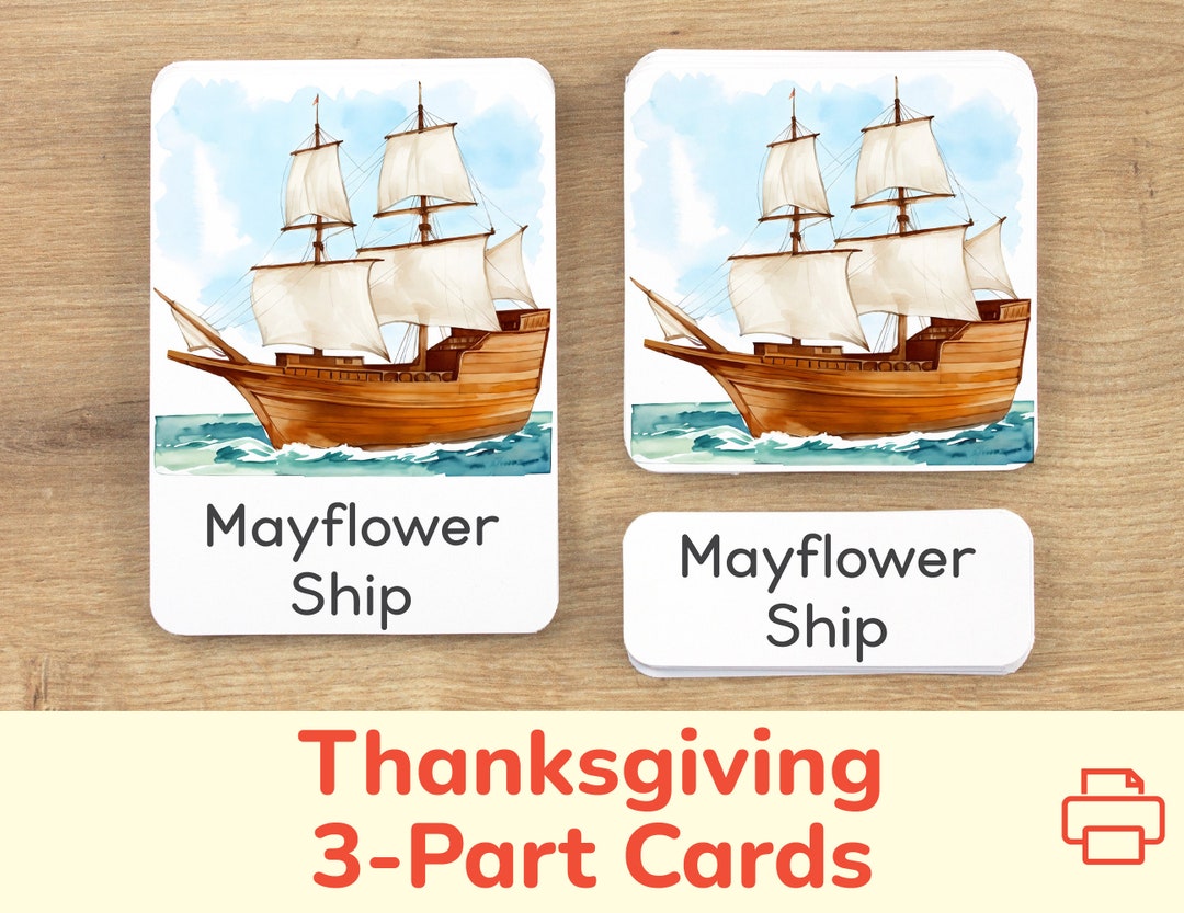 Thanksgiving Day 3-part Cards: Visual Cards and Words Matching. Fall ...
